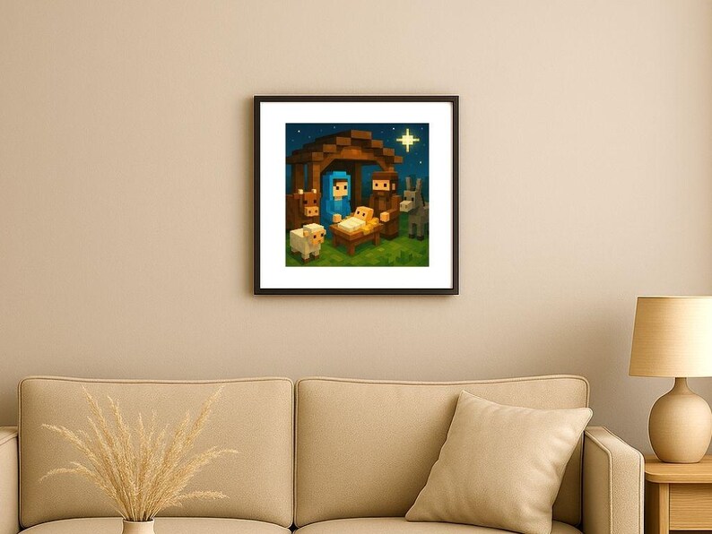 Minecraft Style Nativity Scene | Pixel Art Christmas Wall Decor ...