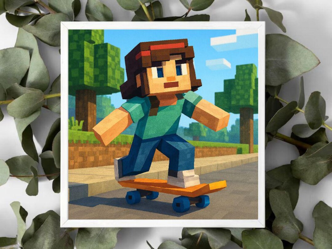 Minecraft Style Skateboarding Wall Art, Pixel Street Sport Printable ...