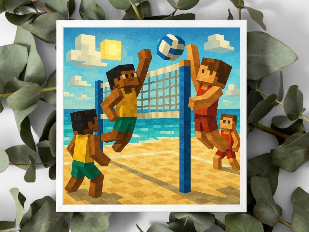 Beach Volleyball Pixel Art Printable – Fun Summer Sports (digital ...