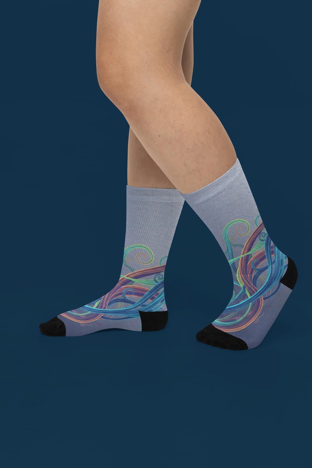 Wavy Line Art Socks, Colorful Abstract Crew Socks - Etsy