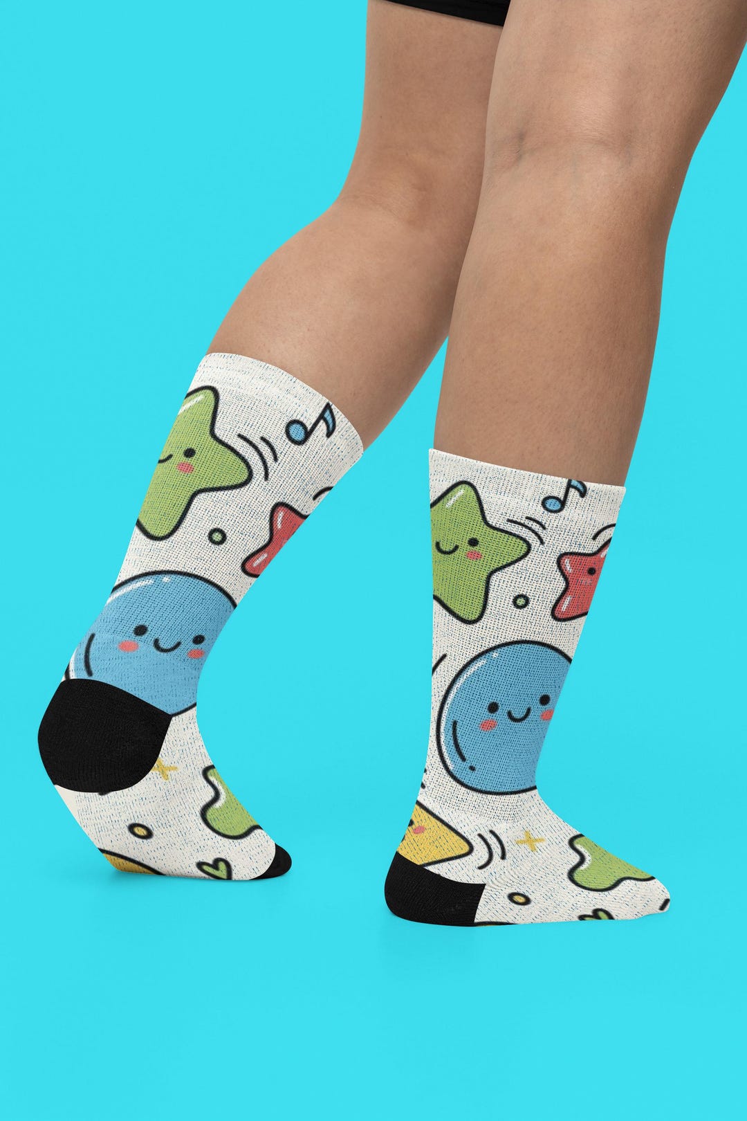 Dancing Shapes Crew Socks, Whimsical Art Print, Kids Fun Accessories - Etsy