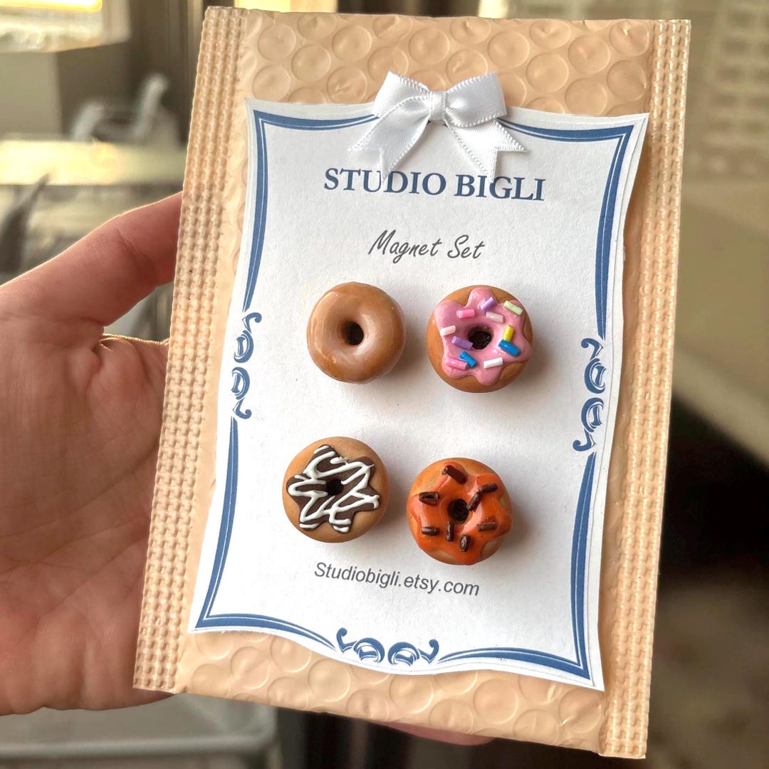 Doughnut Magnet Set – Handmade Polymer Clay Miniature Dessert Fridge ...
