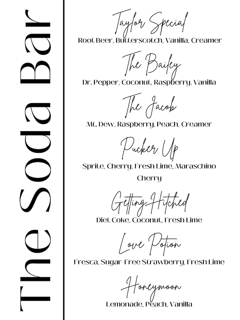 Wedding Soda Bar Menu - Etsy
