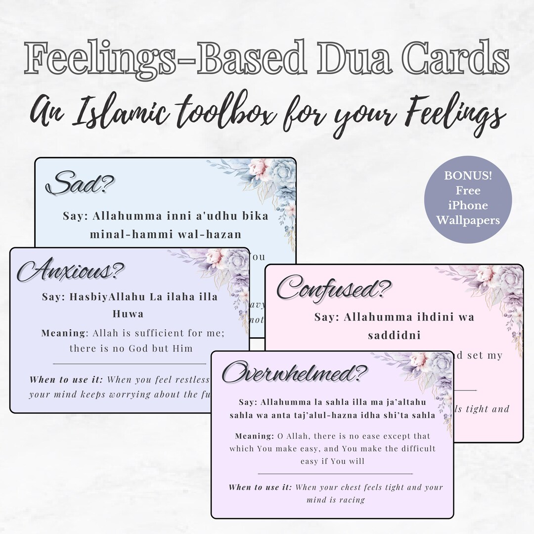 Feelings-based Dua & Dhikr Cards | Printable Islamic Flashcards for ...