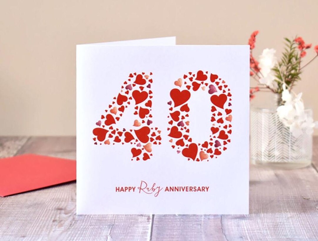 Hearts Ruby 40th Anniversary Card - INSTANT DOWNLOAD - Etsy