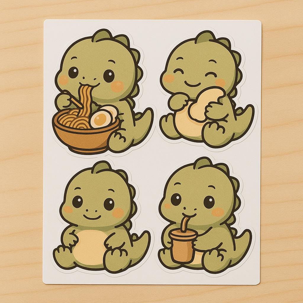 Olive the Dino - Kawaii Dinosaur Digital Sticker Set - 5 Cute Dino PNG ...