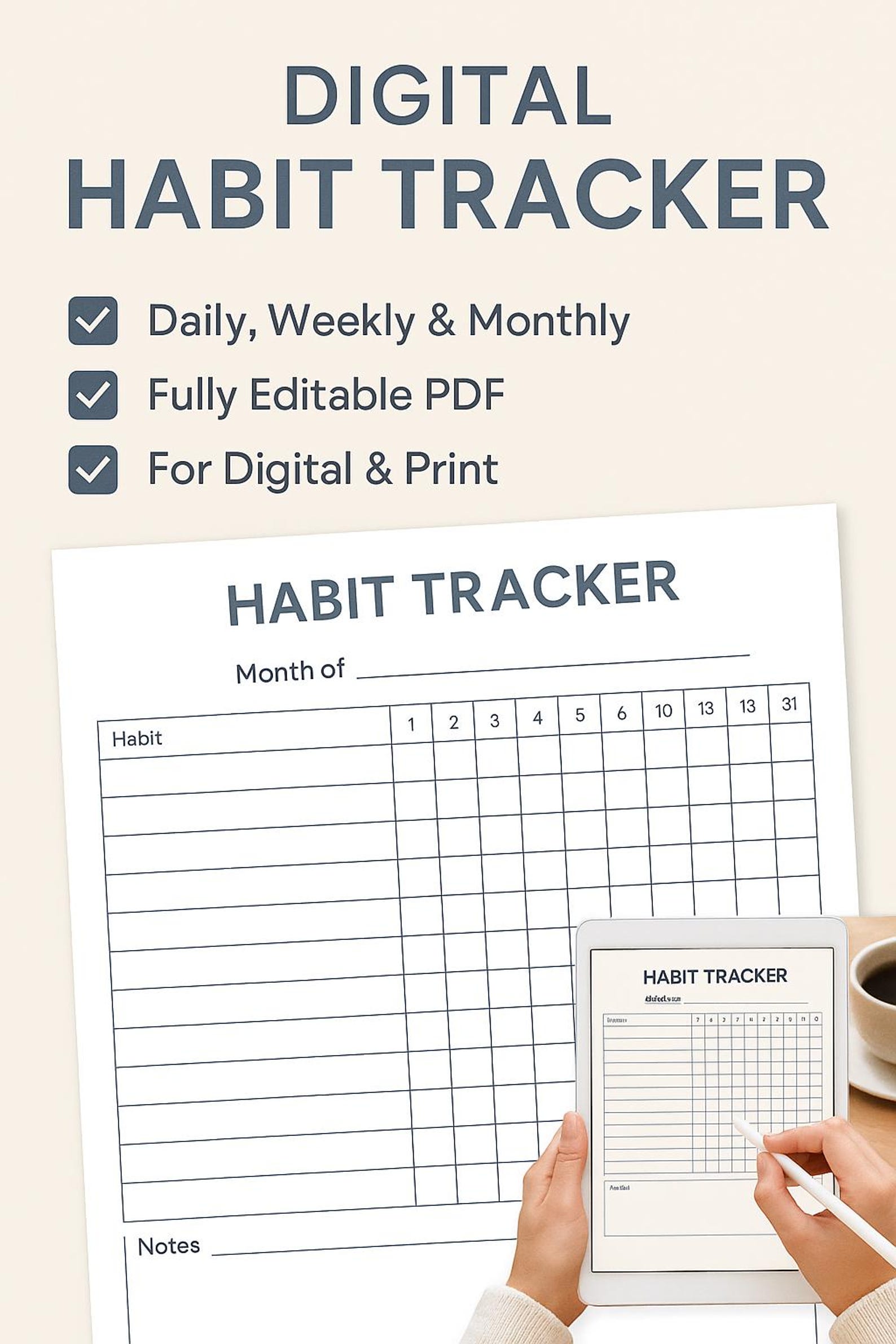 DIGITAL HABIT TRACKER - Etsy