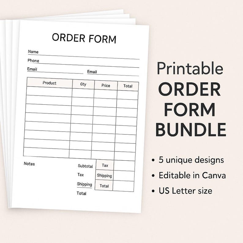 Order Form Bundle for Small Business | Printable PDF Templates - Etsy