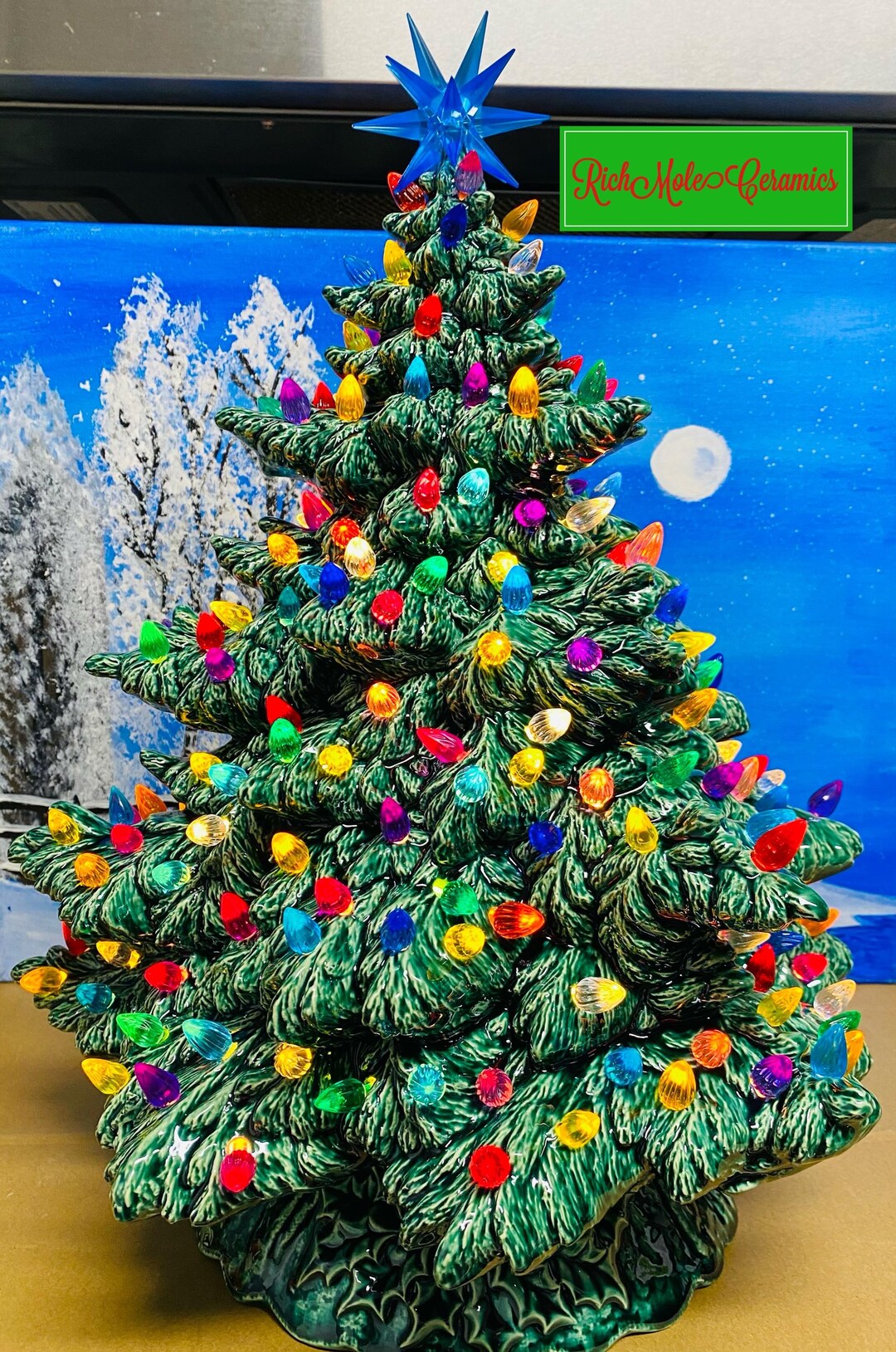 Glazed Ceramic Tree, Multi Color Lights , No Hole for Star It Sets on ...