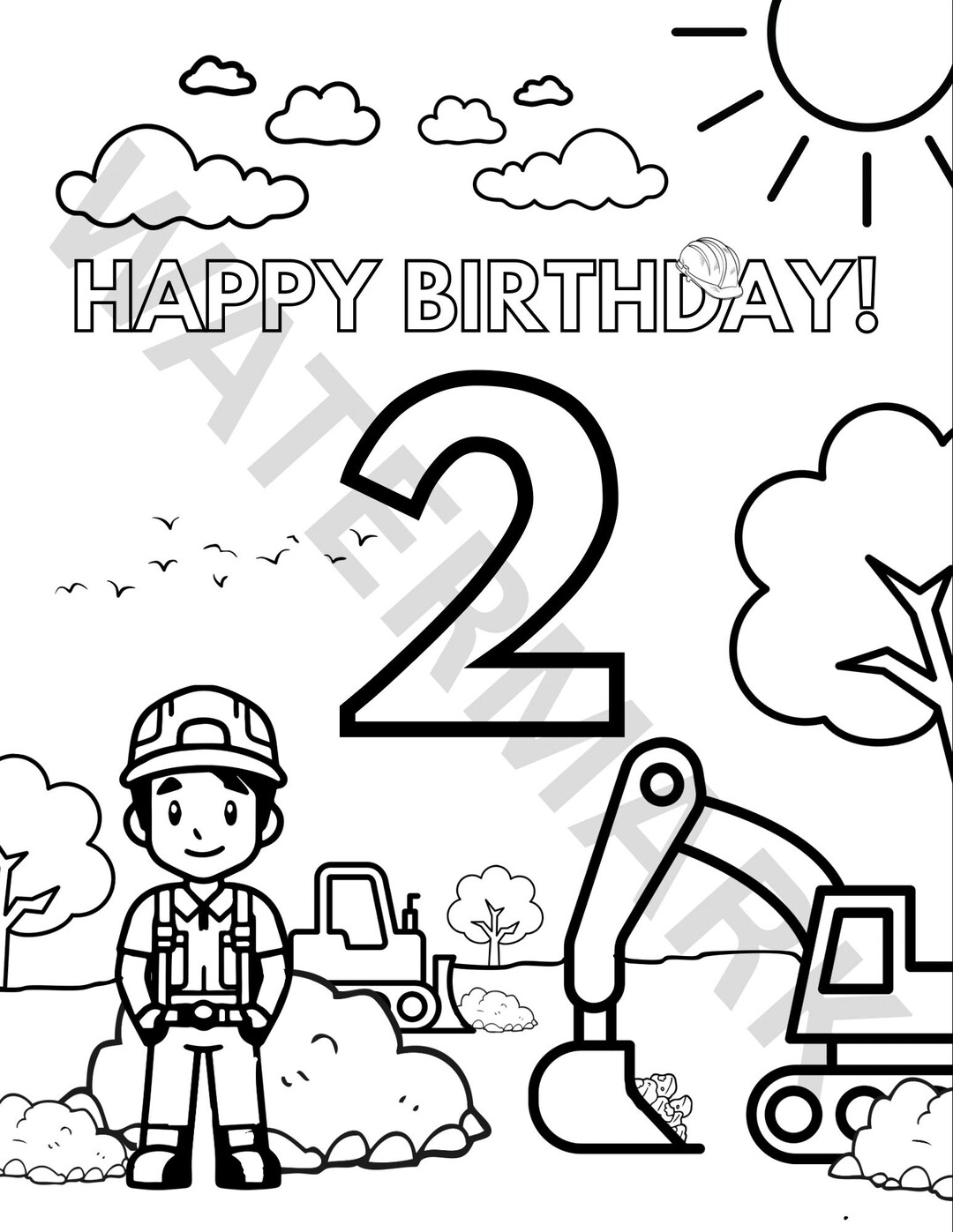 Construction Birthday Coloring Page | 2nd Birthday Printable Activity ...
