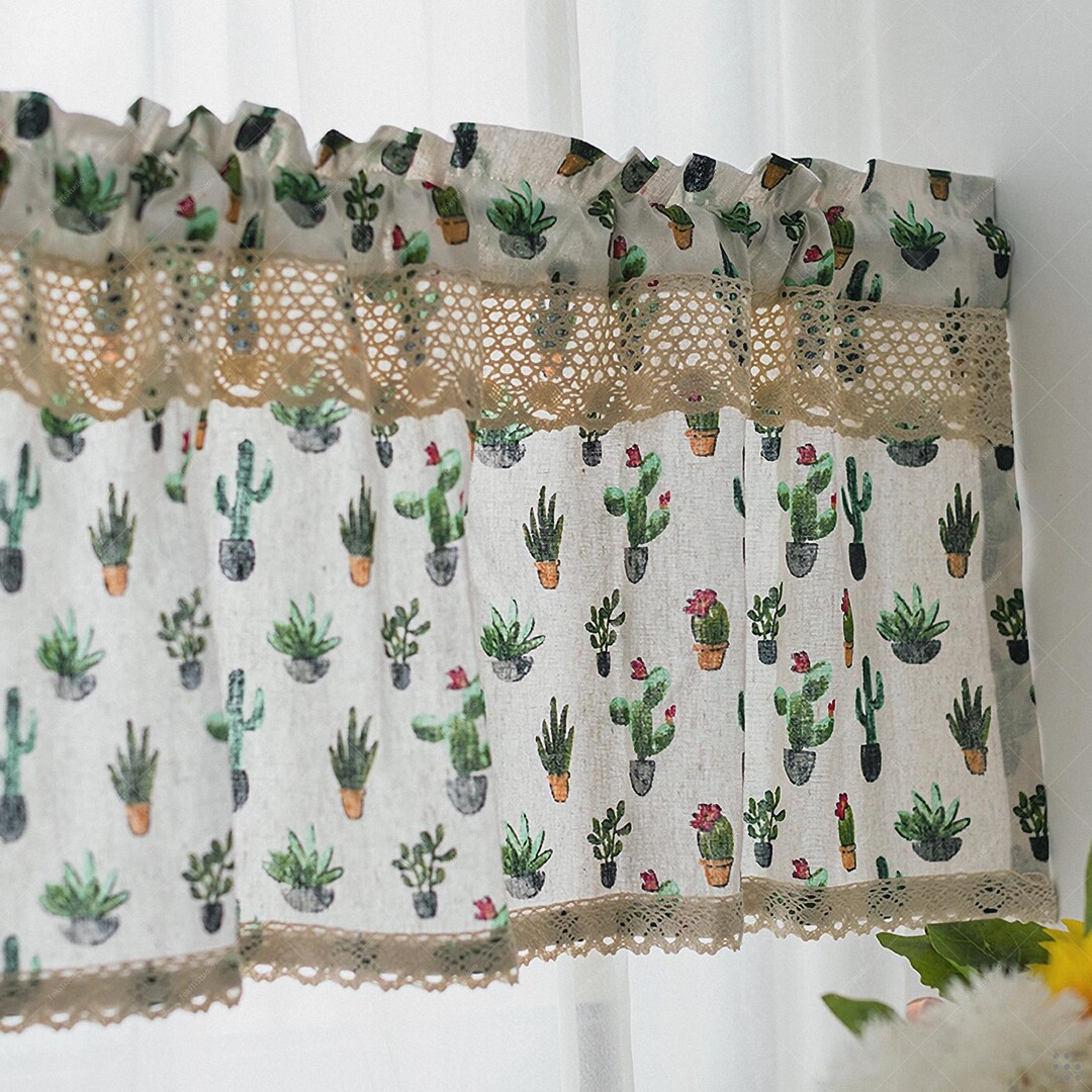 Green Plant Short Curtain, Small Window Drape, Rod Pocket Light ...