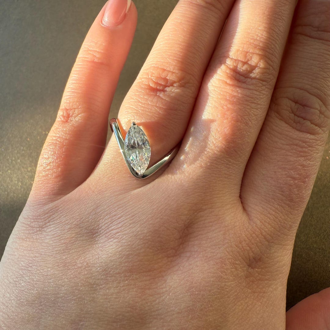 Marquise CZ Wrap Ring; Sterling Silver 14K Gold Plated; Bypass ...
