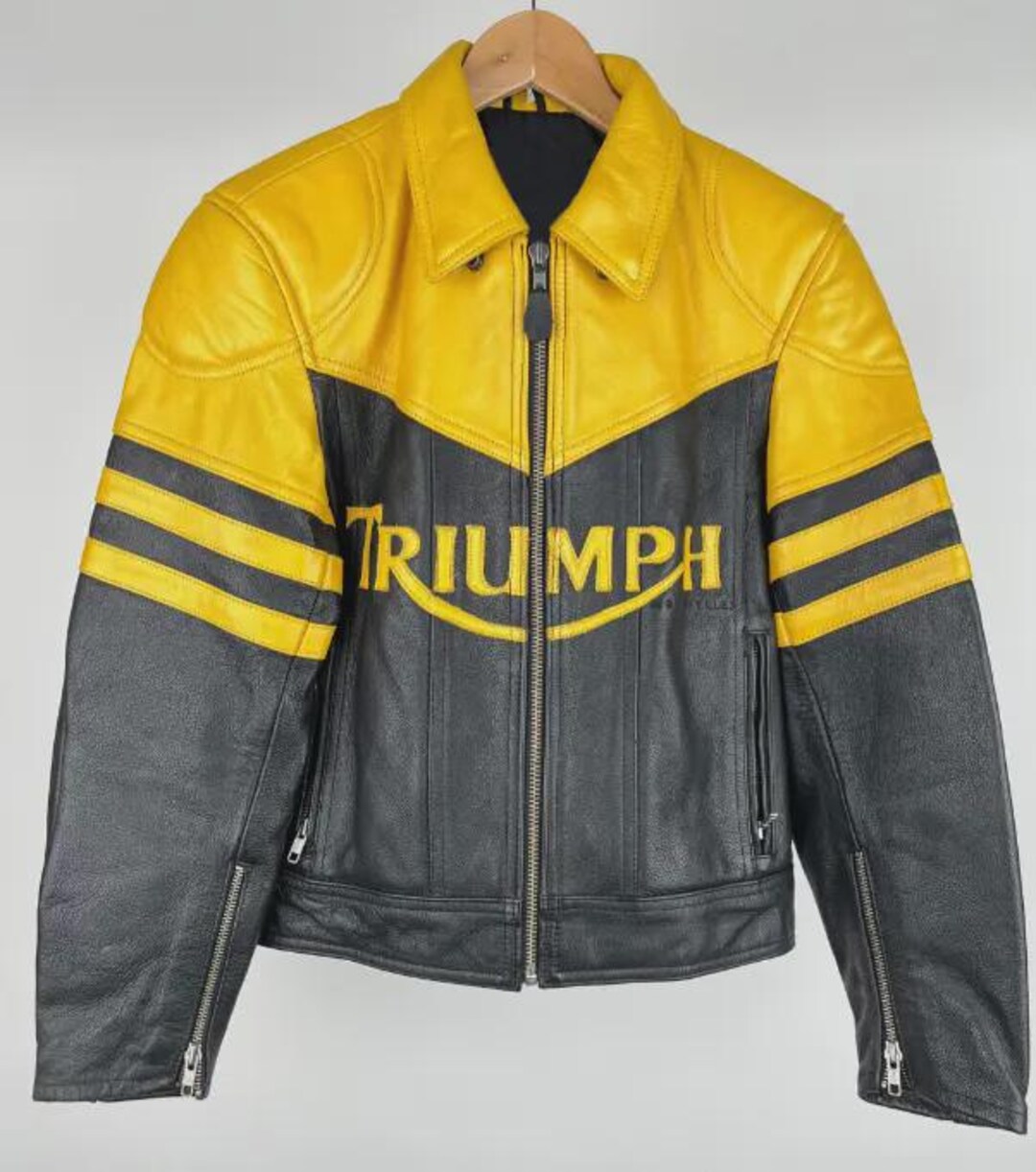 Handmade Triumph Leather Motorcycle Jacket, Vintage Biker Riding Gear ...