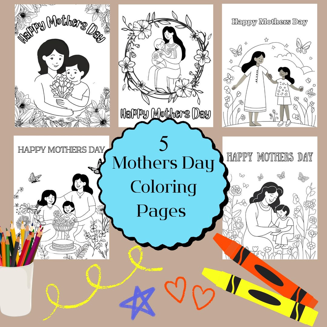 Mother’s Day Coloring Pages for Kids-5 Cute Printable Sheets - Etsy
