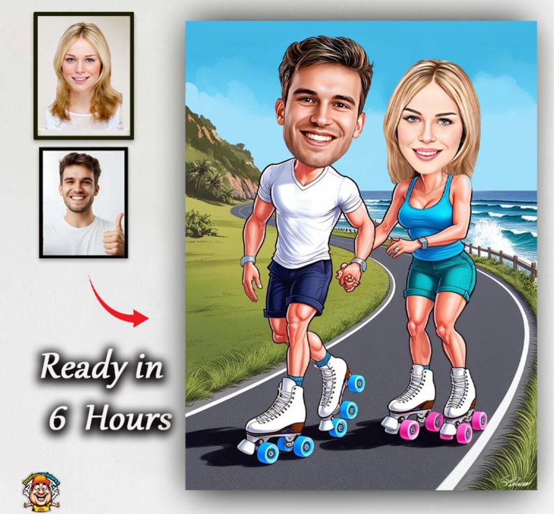 Funny Couple Cartoon Portrait, Couple Portrait, Couple Gift, Couple ...