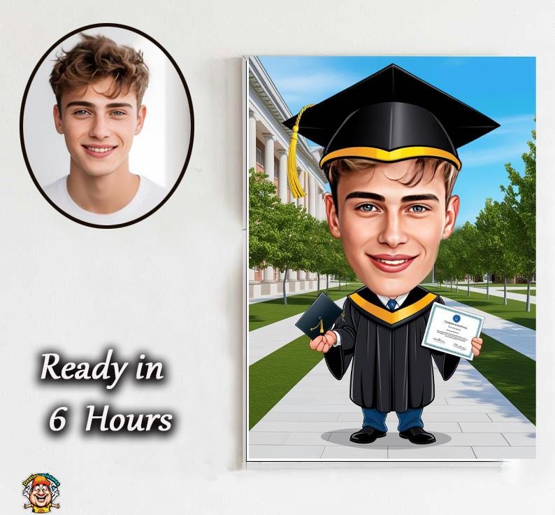 Custom Graduation Caricature From Photo – Personalized Cartoon Portrait ...
