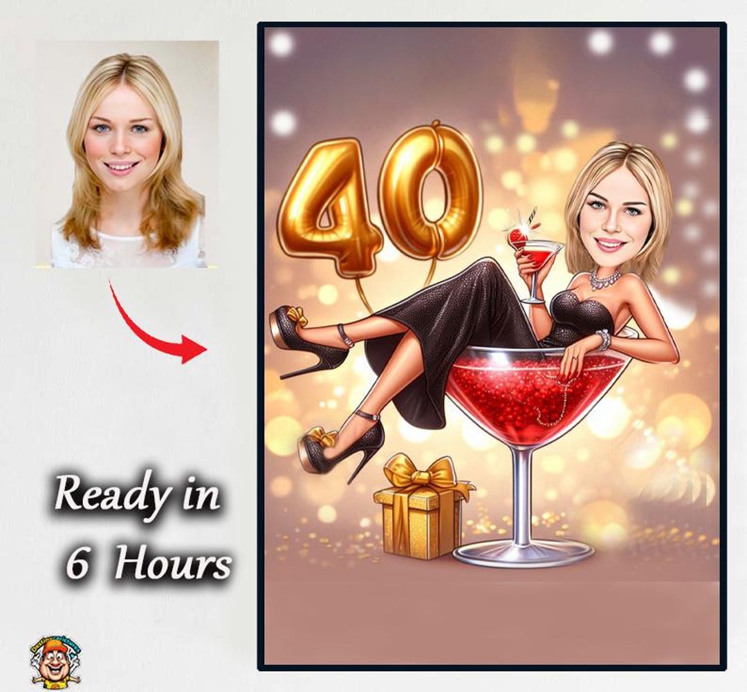 Custom 40th Birthday Caricature for Women | Personalized Cartoon ...