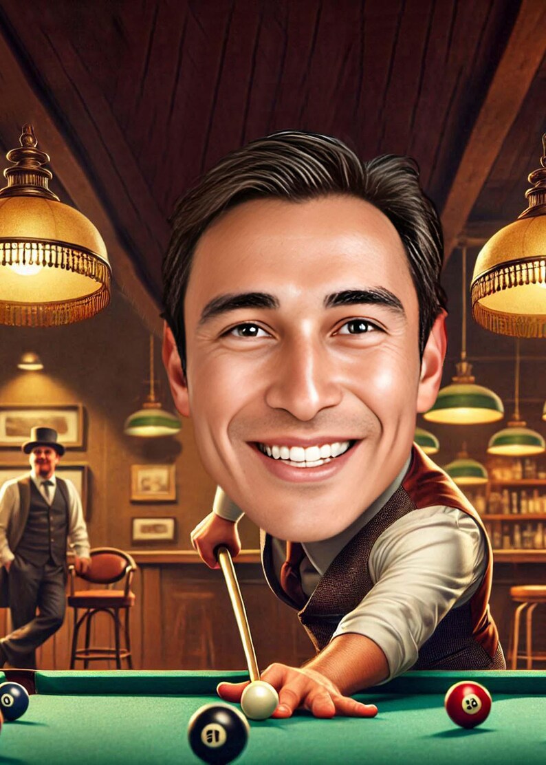 Custom Pool Player Caricature – Personalized Billiards Cartoon Portrait ...