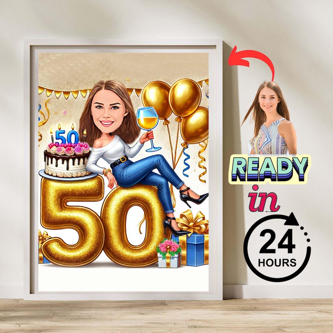 50th Birthday Caricature | Funny Portrait for Him & Her | Personalized ...