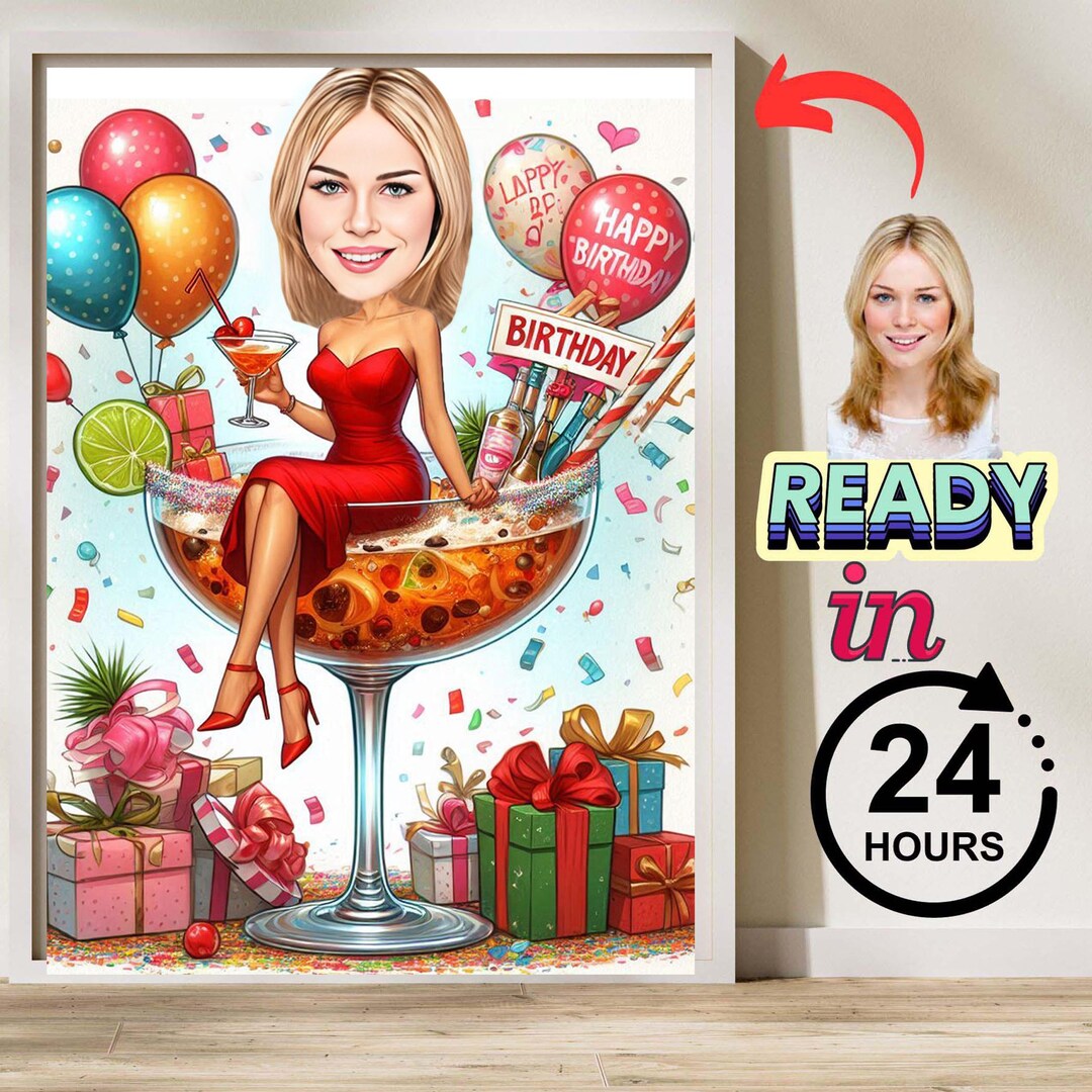 Funny 50th 20,30,40,80 Birthday Caricature for Her | Personalized ...