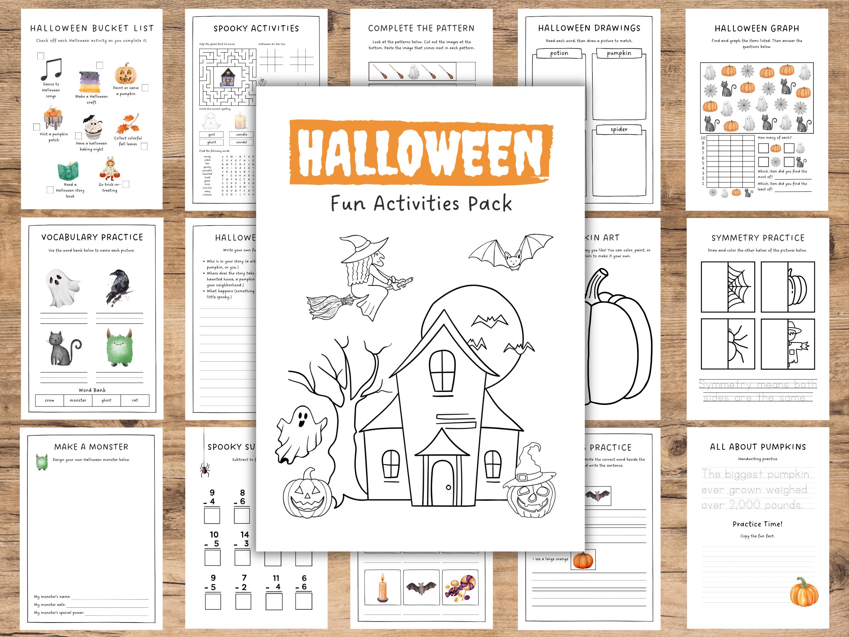 Halloween Activity Pack, Learning Worksheets for Kids (PDF) - Etsy