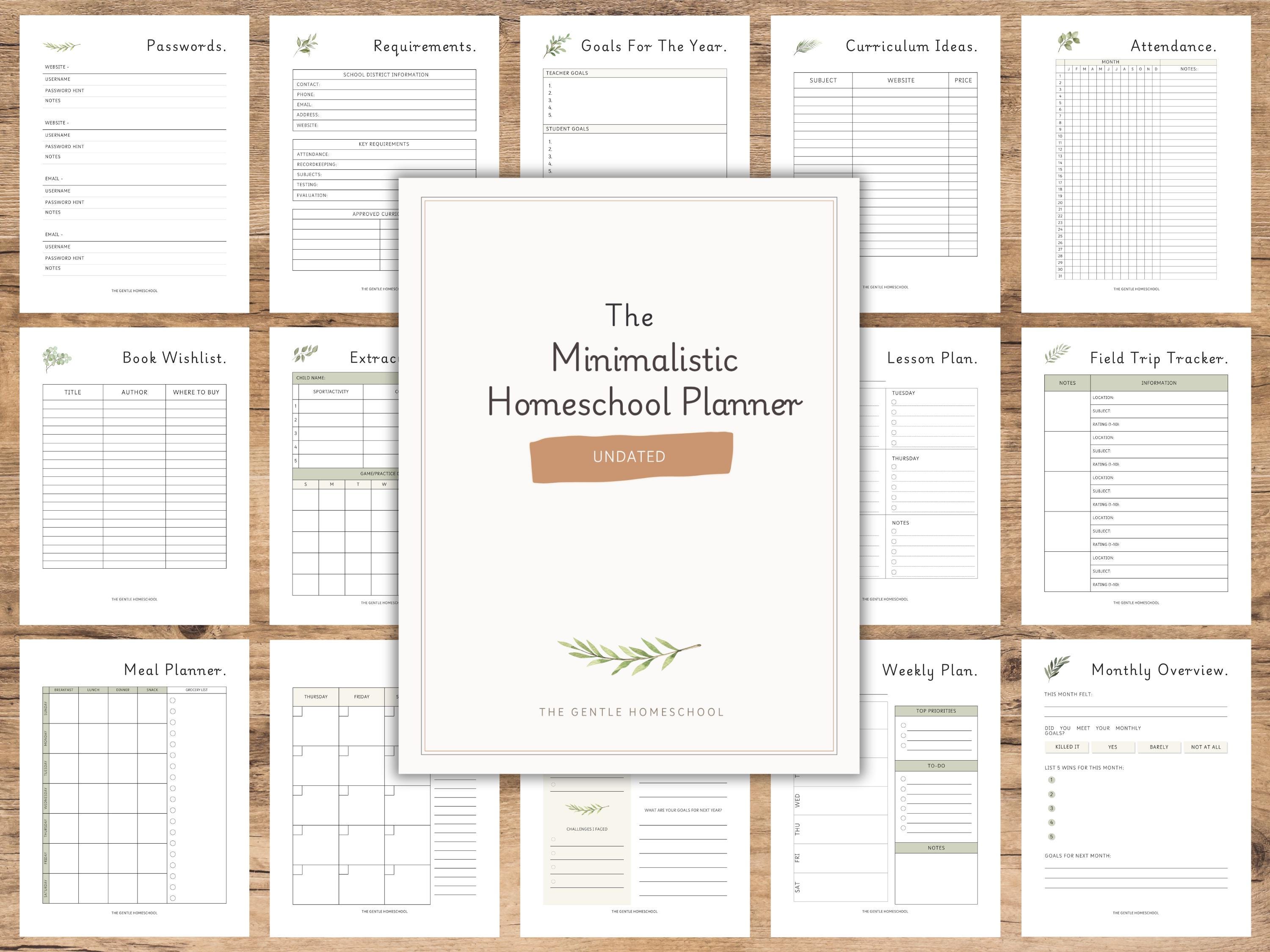 Minimalistic Homeschool Planner, Lessons Plans, Field Trips, Reading ...