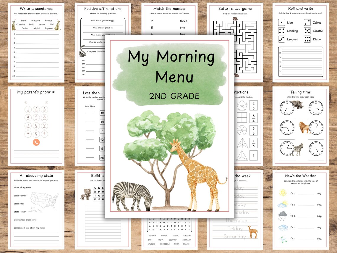 2nd Grade Morning Menu, African Safari Theme (printable PDF) - Etsy