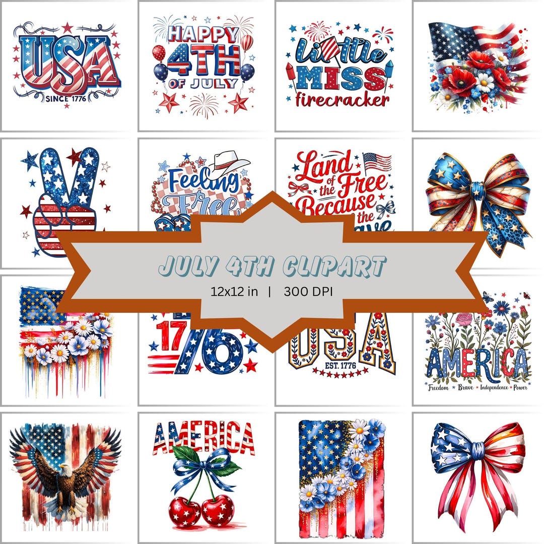 4th of July Clipart With Png High Quality Instant Download July 4th ...