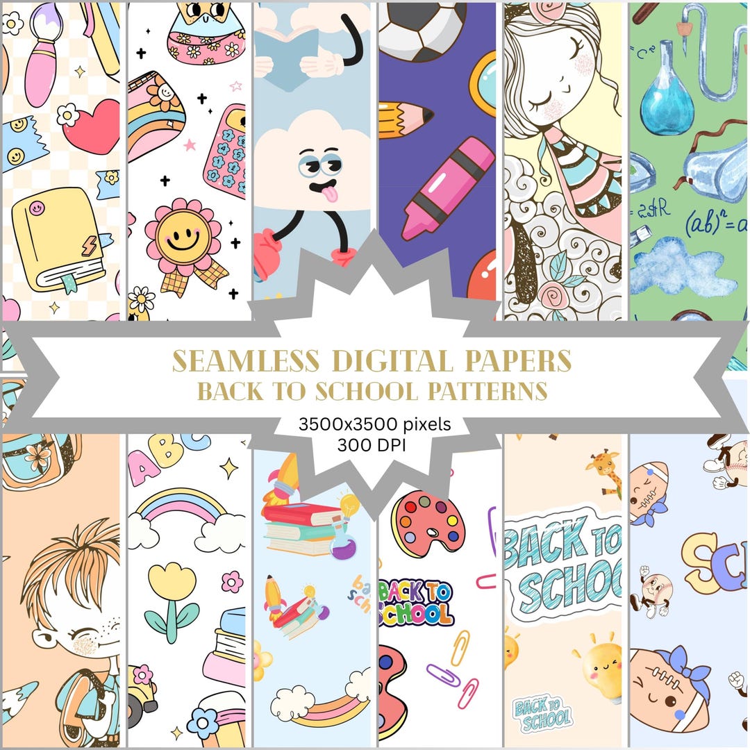 Kawaii School Supplies Pattern, Seamless Design, Back-to-school Digital ...