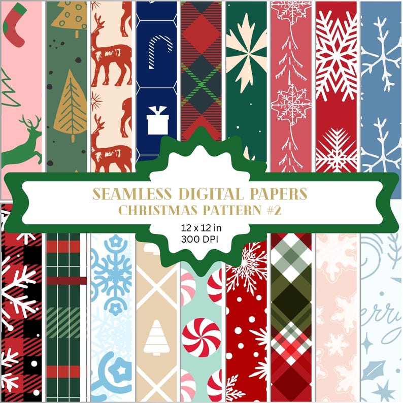 Christmas Seamless Pattern PNG Digital Download, Reindeer and Snowflake ...