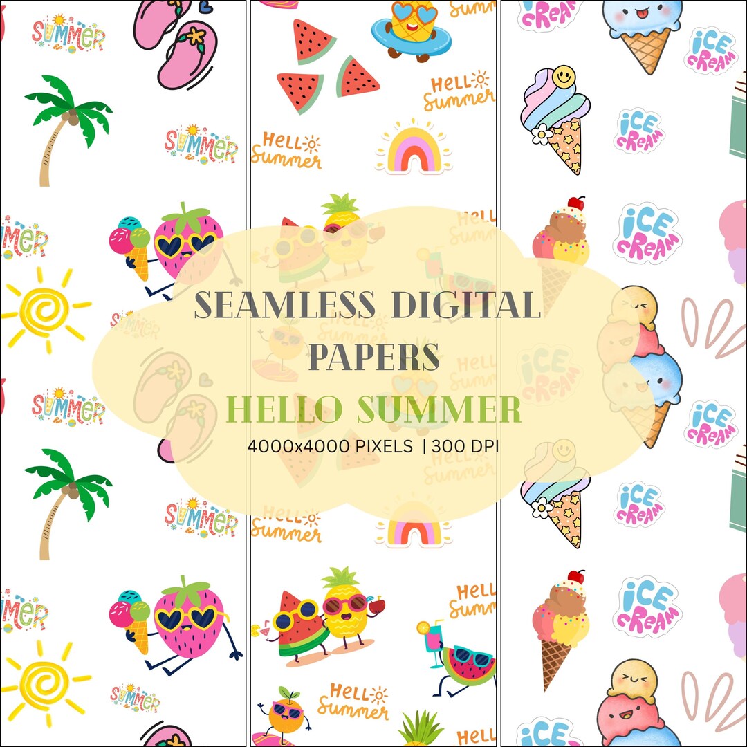 HELLO SUMMER Digital Paper Seamless Pattern Instant Digital Download ...