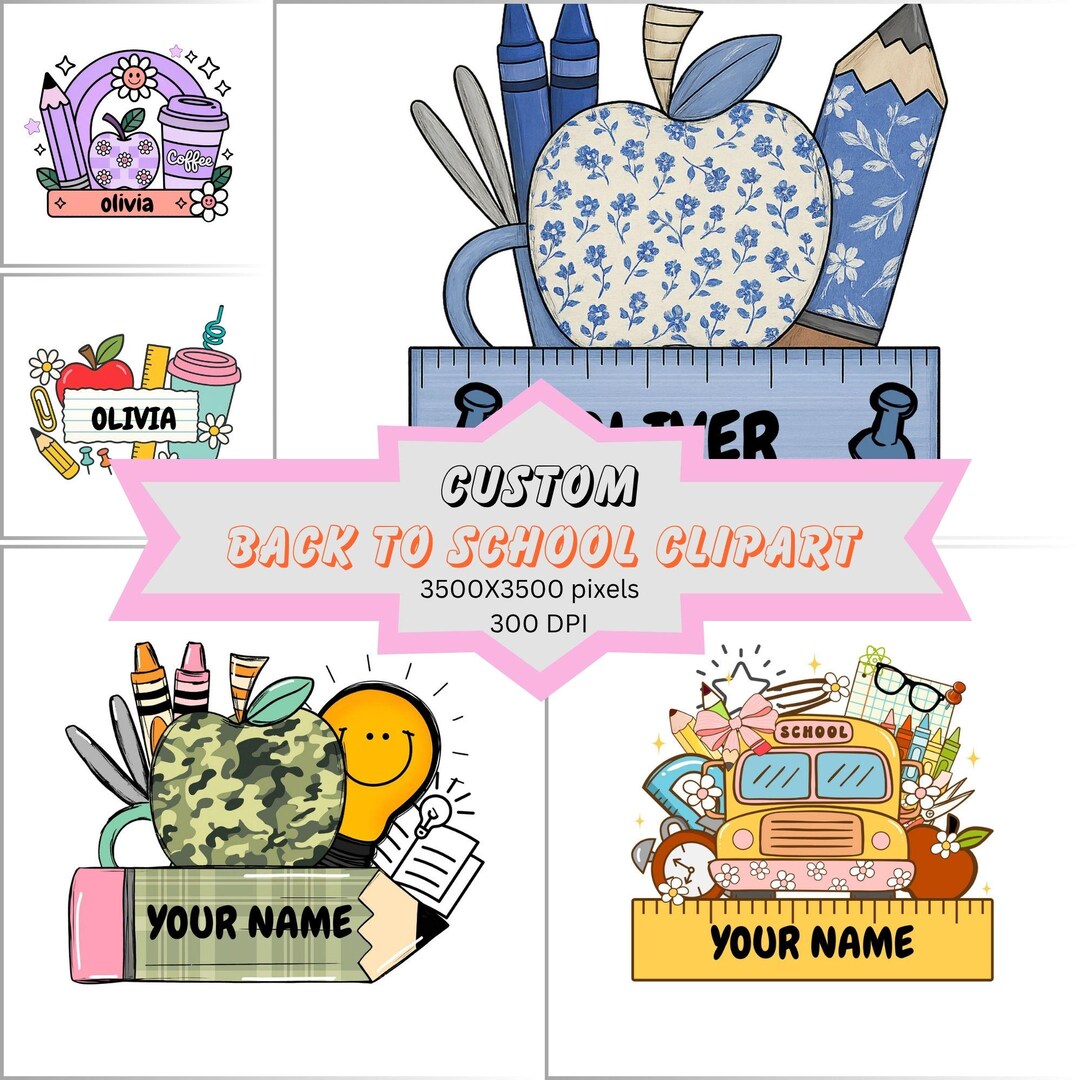 Custom Name Clipart, Back to School Personalized Png, Student Name ...