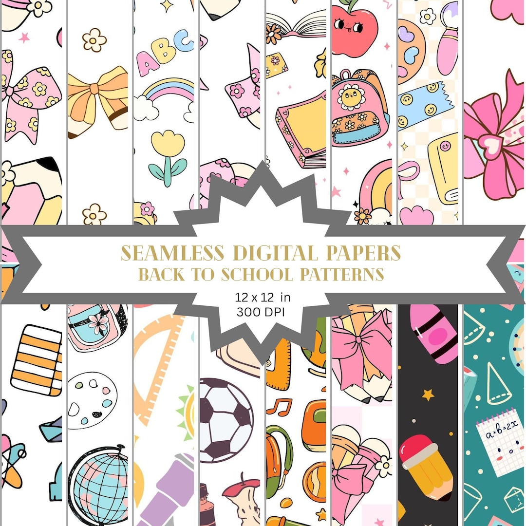 Back to School Seamless Pattern, Classroom Decor Digital Paper, PNG ...