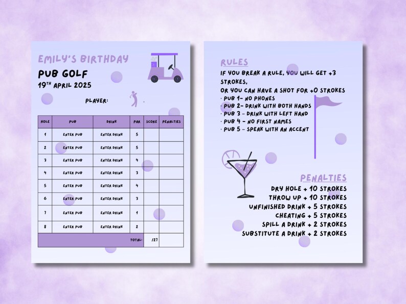 Pub Golf Score Card - Download and Customise Canva Template - Etsy