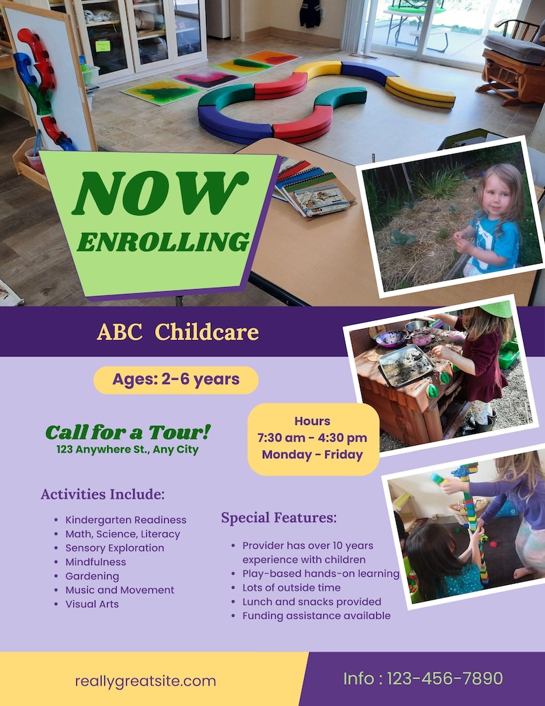 Childcare Flyer Template Now Enrolling Advertise Daycare or Preschool - Etsy
