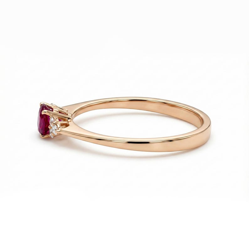 Solid Gold Ruby Ring, Natural Diamond Engagement Ring, Round Cut July ...