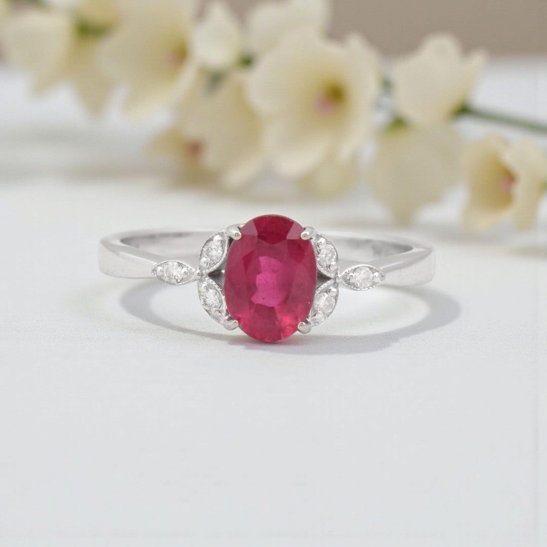 Ruby Engagement Ring, Solid Gold Oval Red Ruby Wedding Ring, Certified ...