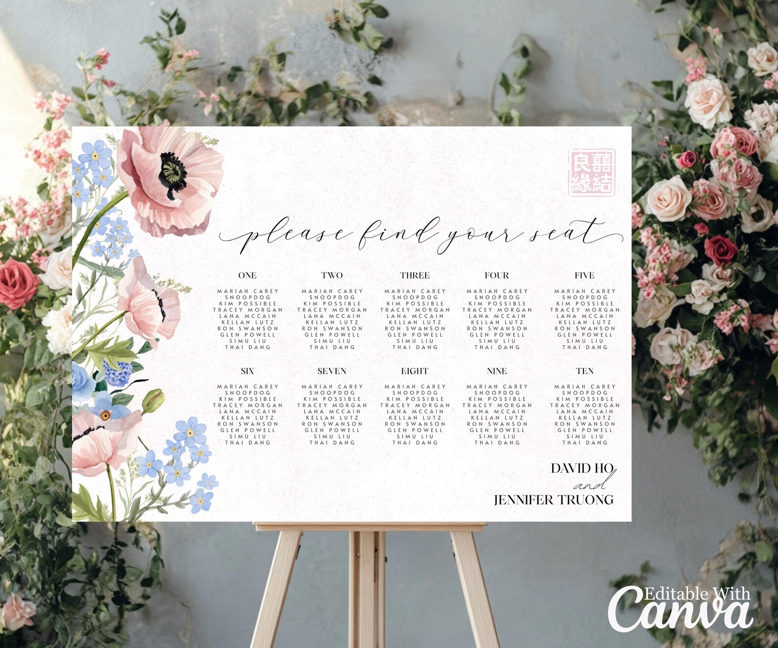 Asian Wedding Seating Chart Template Find Your Seat Editable Canva ...