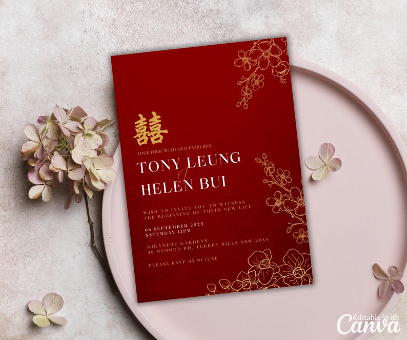Red and Gold Chinese Wedding Invitation: Double Happiness Bilingual ...