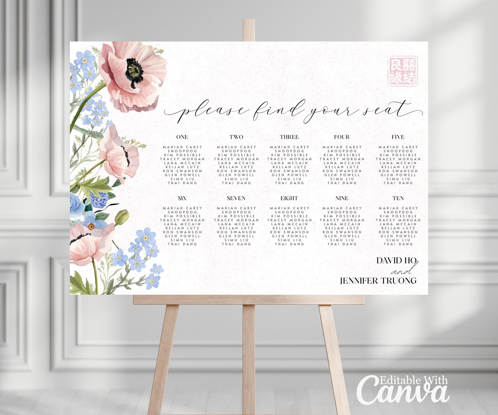 Asian Wedding Seating Chart Template Find Your Seat Editable Canva ...