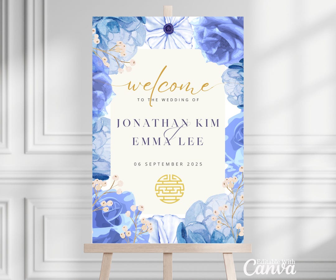 Blue Floral Asian Wedding Welcome Sign: Chinese Vietnamese Tea Ceremony ...