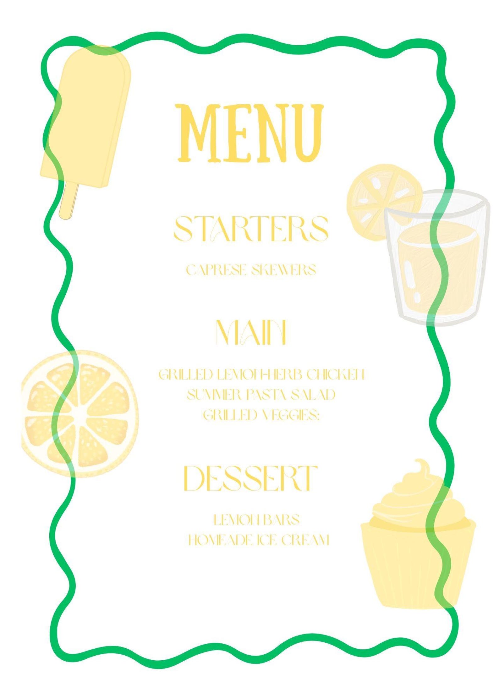 Summer Dinner Party Menu Template | Editable Canva Design | Instant ...