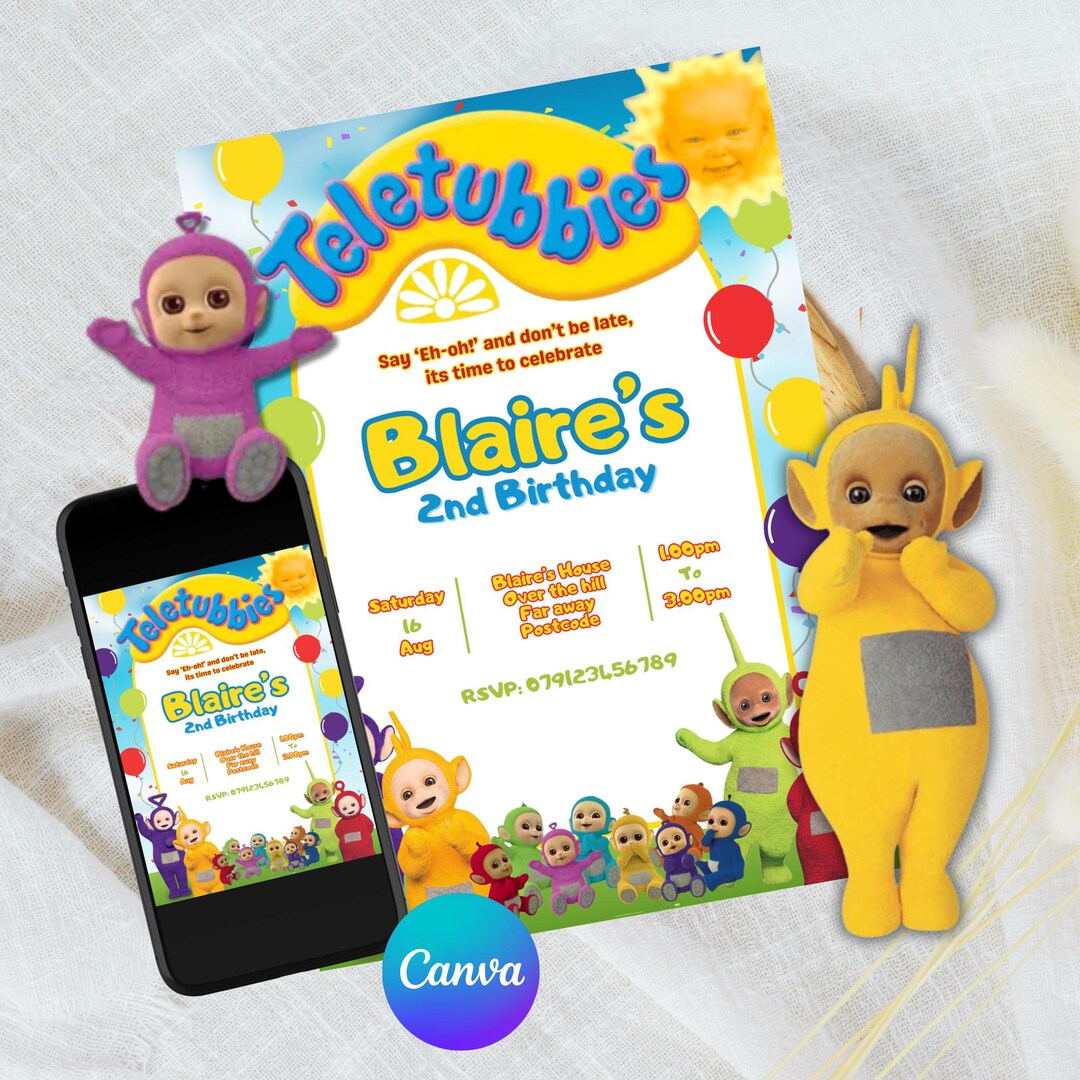 Editable Teletubbies Birthday Invitation, Teletubbies & Tiddlytubbies ...