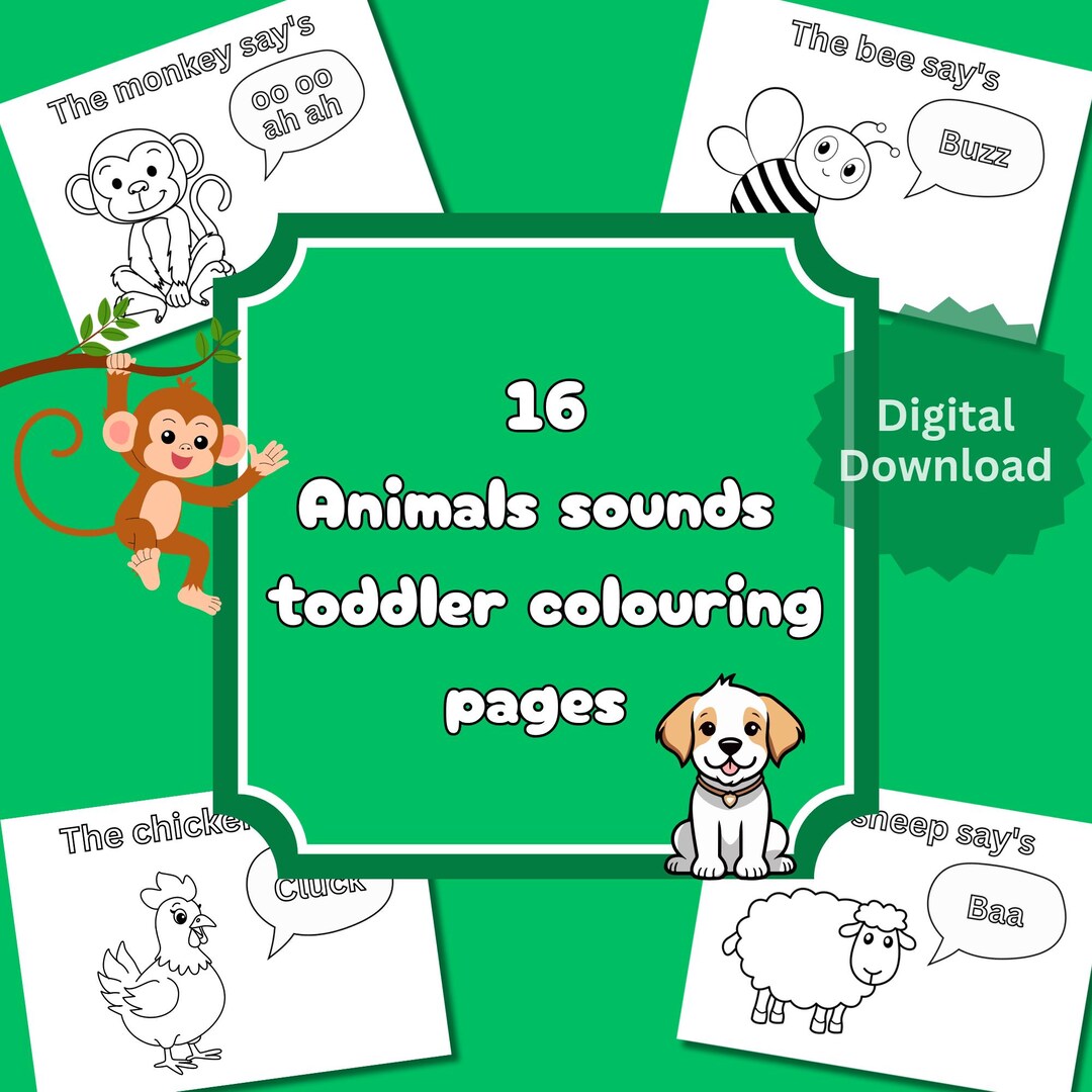 Animal Sounds Colouring Book Pages, Fun Educational, Digital Download ...