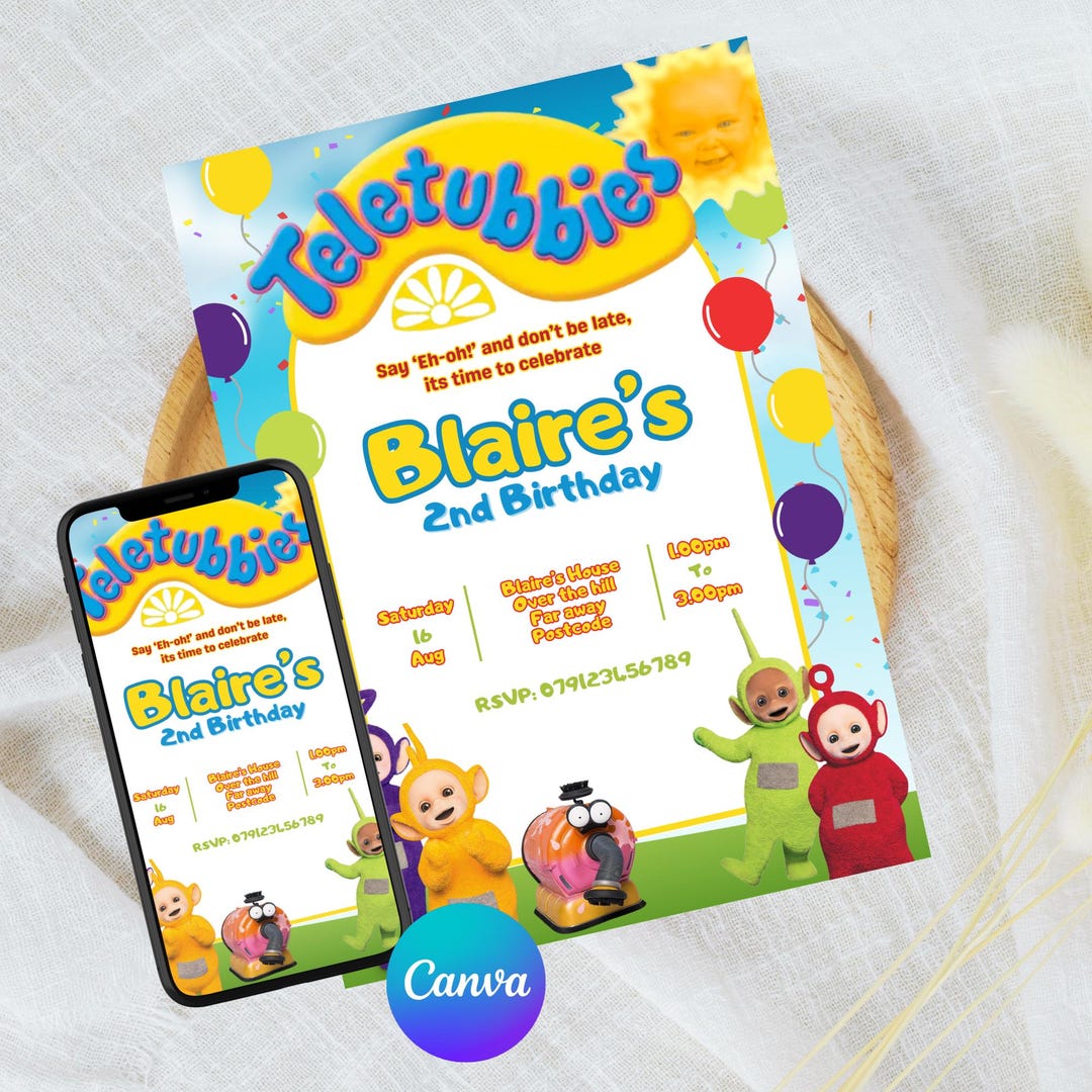 Editable Teletubbies Birthday Invitation, Teletubbies Themed Birthday ...