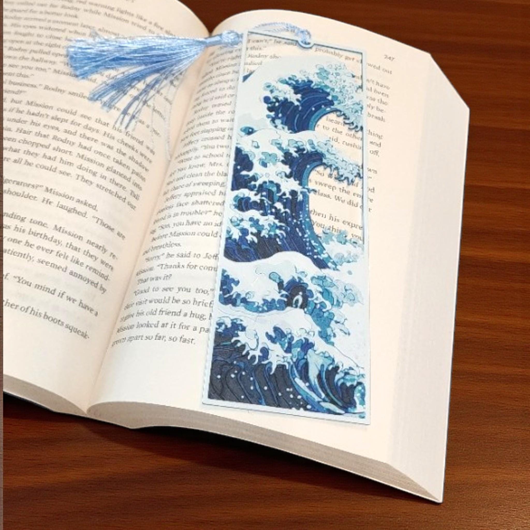Great Wave Bookmark: Elegant Japanese Art, Blue Tassel - Etsy