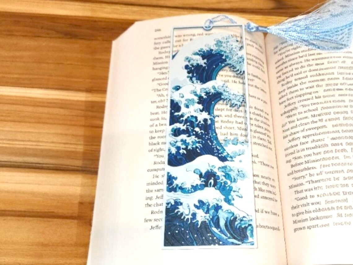 Great Wave Bookmark: Elegant Japanese Art, Blue Tassel - Etsy