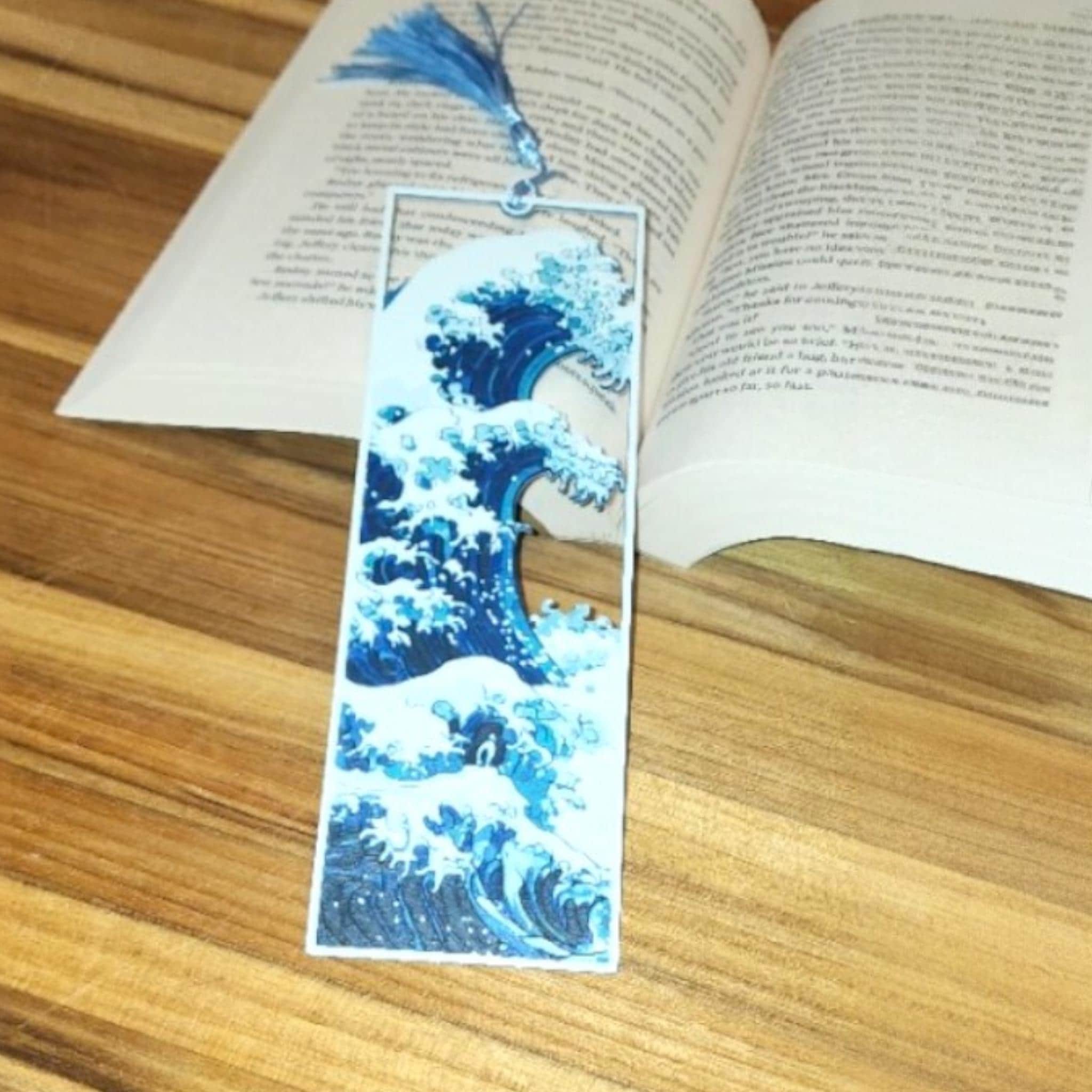 Great Wave Bookmark: Elegant Japanese Art, Blue Tassel - Etsy