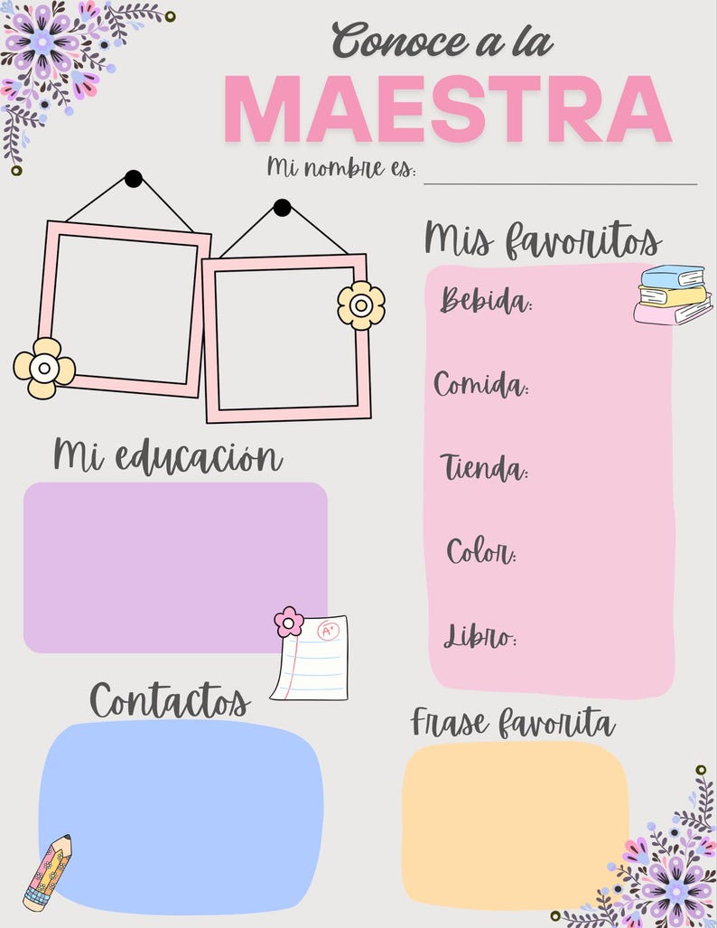Spanish “get to Know the Teacher” Template – Conoce a La Maestra ...
