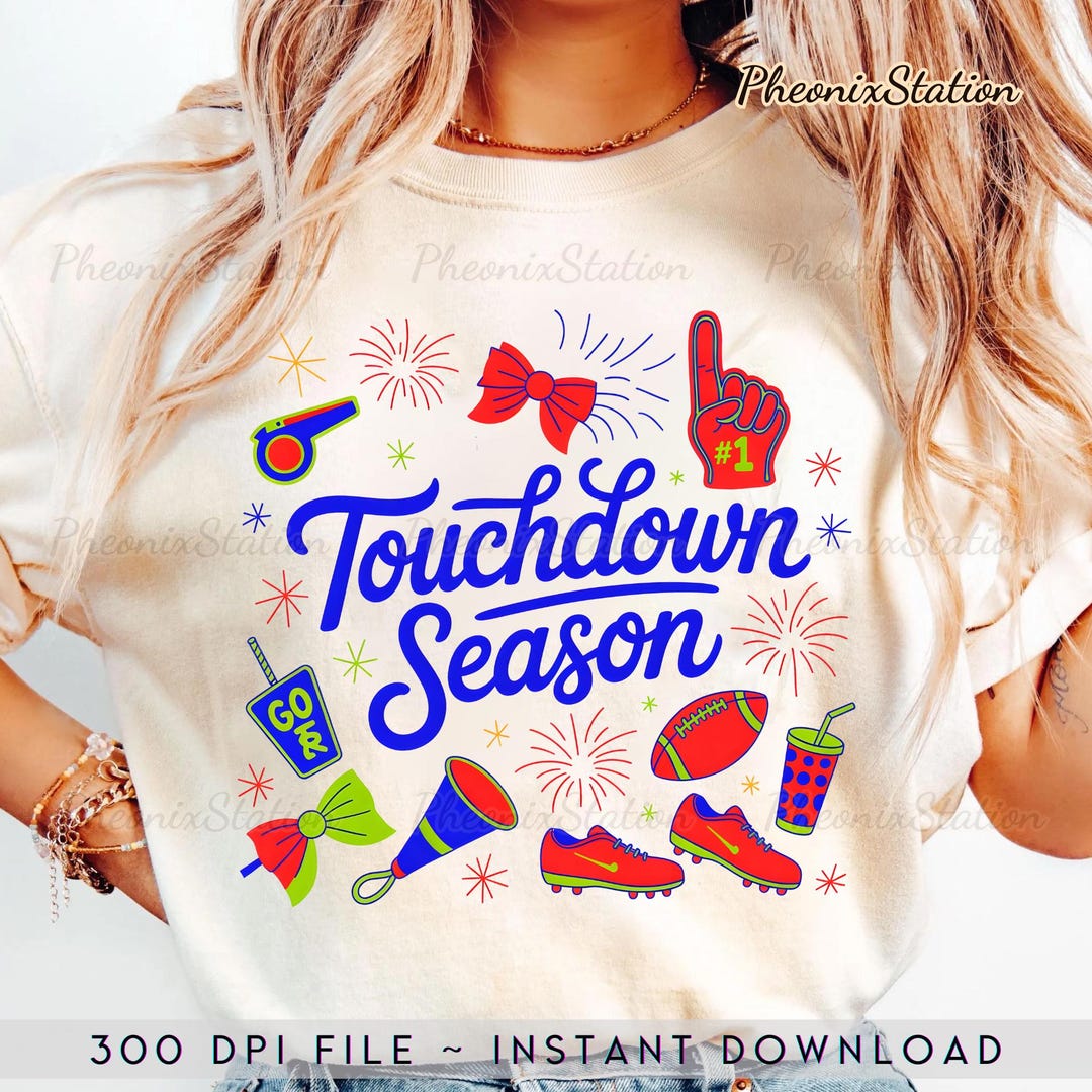 Touchdown Season PNG, Neon Football Game Day Clipart With Cheer Bows ...